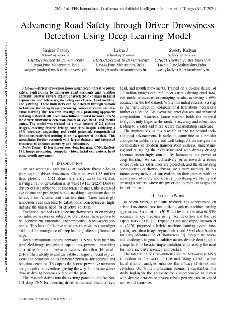 Advancing Road Safety Through Driver Drowsiness Detection Using Deep Learning Model | PDF