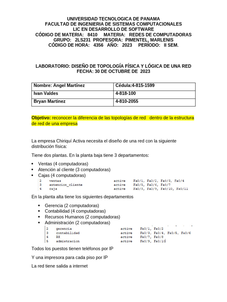 Lab Diseño de Topología Física y Lógica-Comandos | PDF | Dirección IP | Enrutador (Computación)