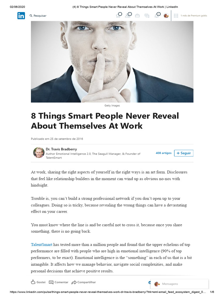 8 Things Smart People Never Reveal About Themselves at Work - LinkedIn | PDF