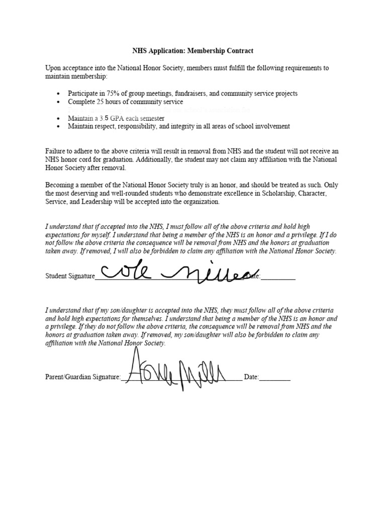 NHS Membership Contract | PDF