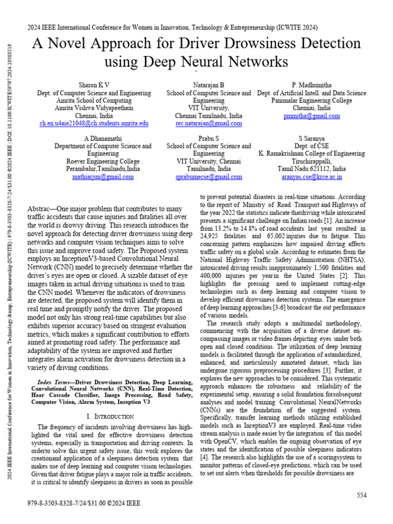 A Novel Approach For Driver Drowsiness Detection Using Deep Neural Networks | PDF