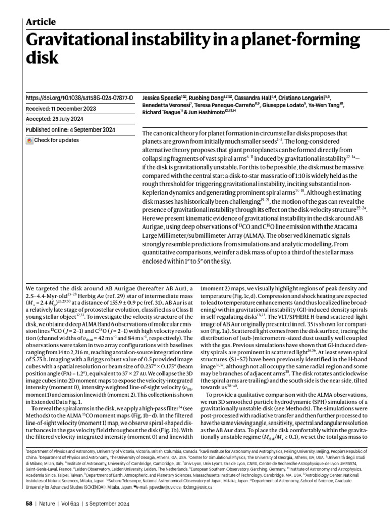 SpeedieEtal2024-Grav Instability Planet-Forming Disk | PDF