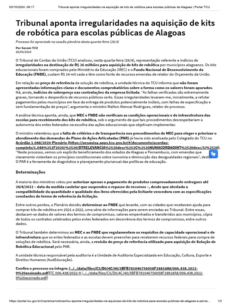 ALAGOAS Irregularidades | PDF