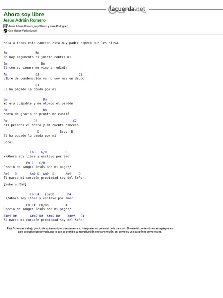 AHORA SOY LIBRE, Jesús Adrián Romero_ Acordes | PDF