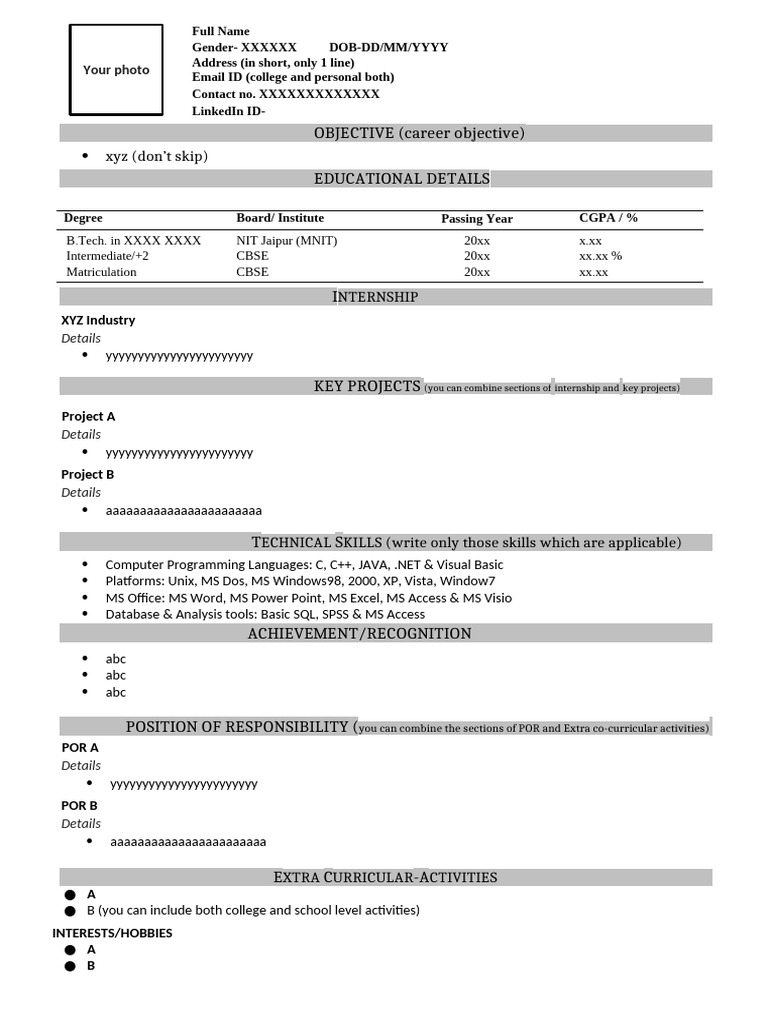 MNIT Resume Format | PDF