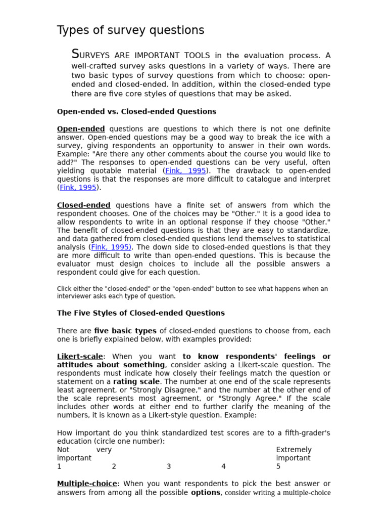 Types of Survey Questions Explained | PDF | Likert Scale | Career & Growth