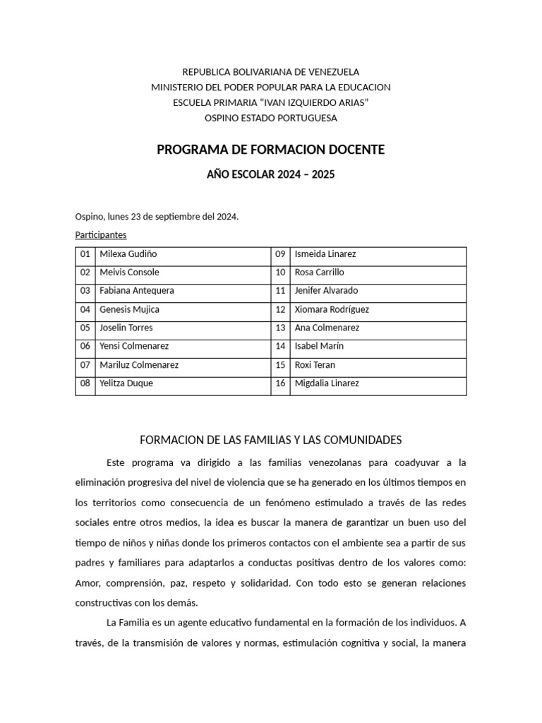 Formacion de Las Familias y Las Comunidades | PDF