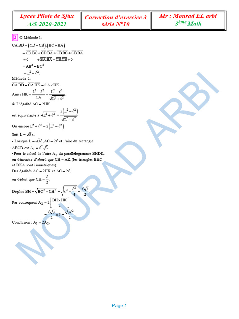 Corrigé Ex 3 Série 10 | PDF