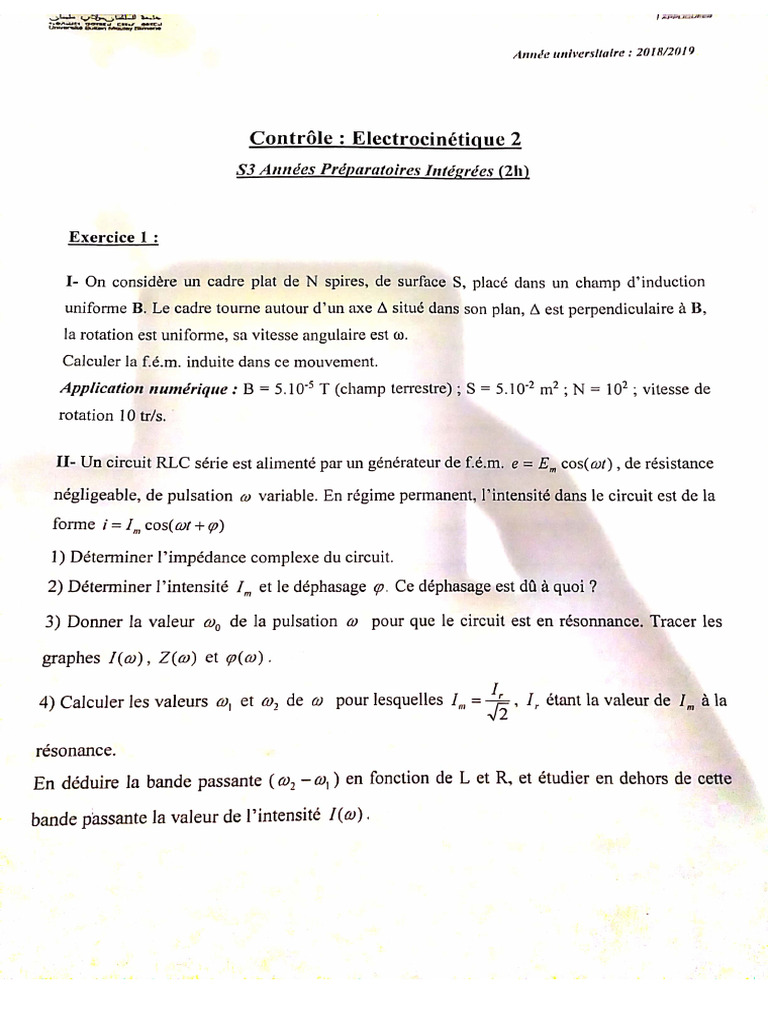 Electrocinétique 2 Examen 4 | PDF