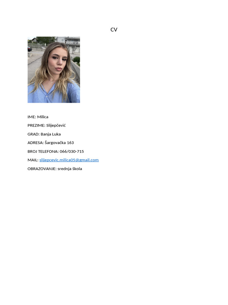 Milica Slijepcevic CV | PDF
