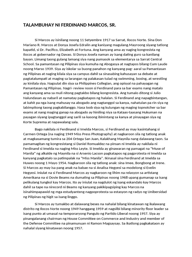 Talambuhay Ni Ferdinand Marcos | PDF