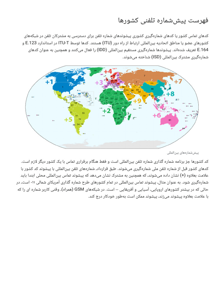 فهرست پیش‌شماره تلفنی کشورها - ویکی‌پدیا، دانشنامهٔ آزاد | PDF