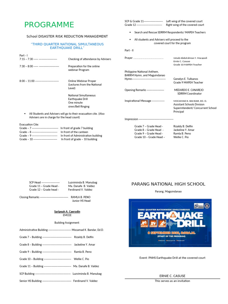 School DISASTER RISK REDUCTION MANAGEMENT 2022 | PDF