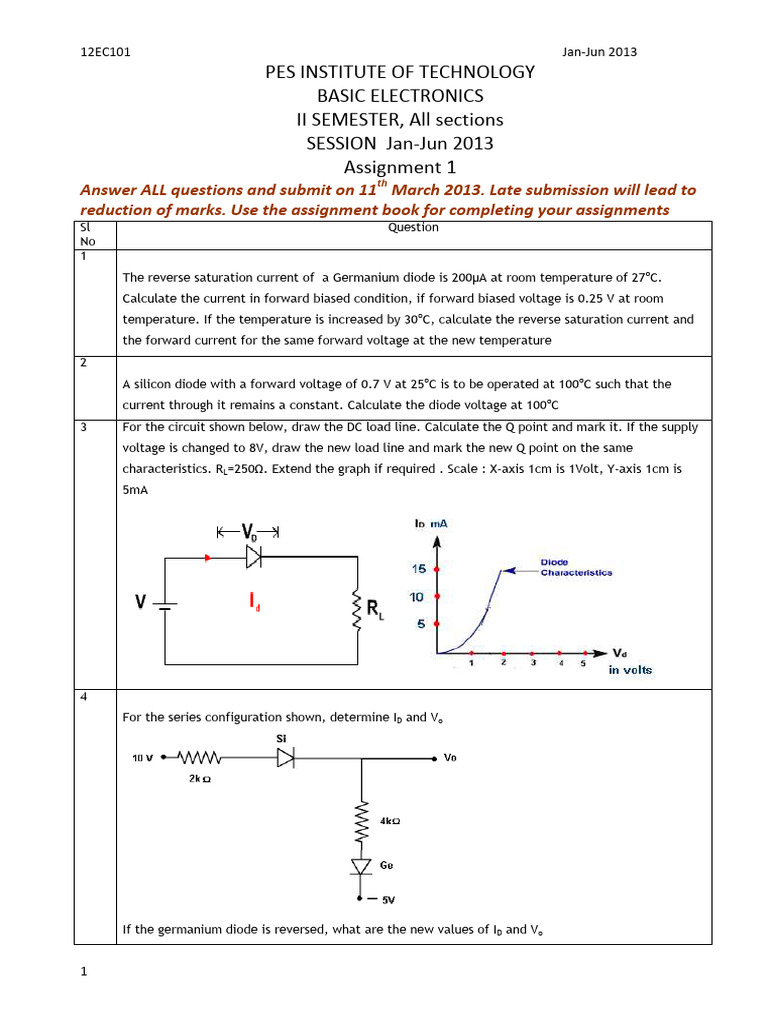 Basic Electronics Assignment 1 | PDF