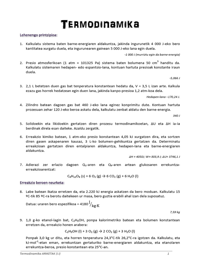 Termodinamika ARIKETAK | PDF
