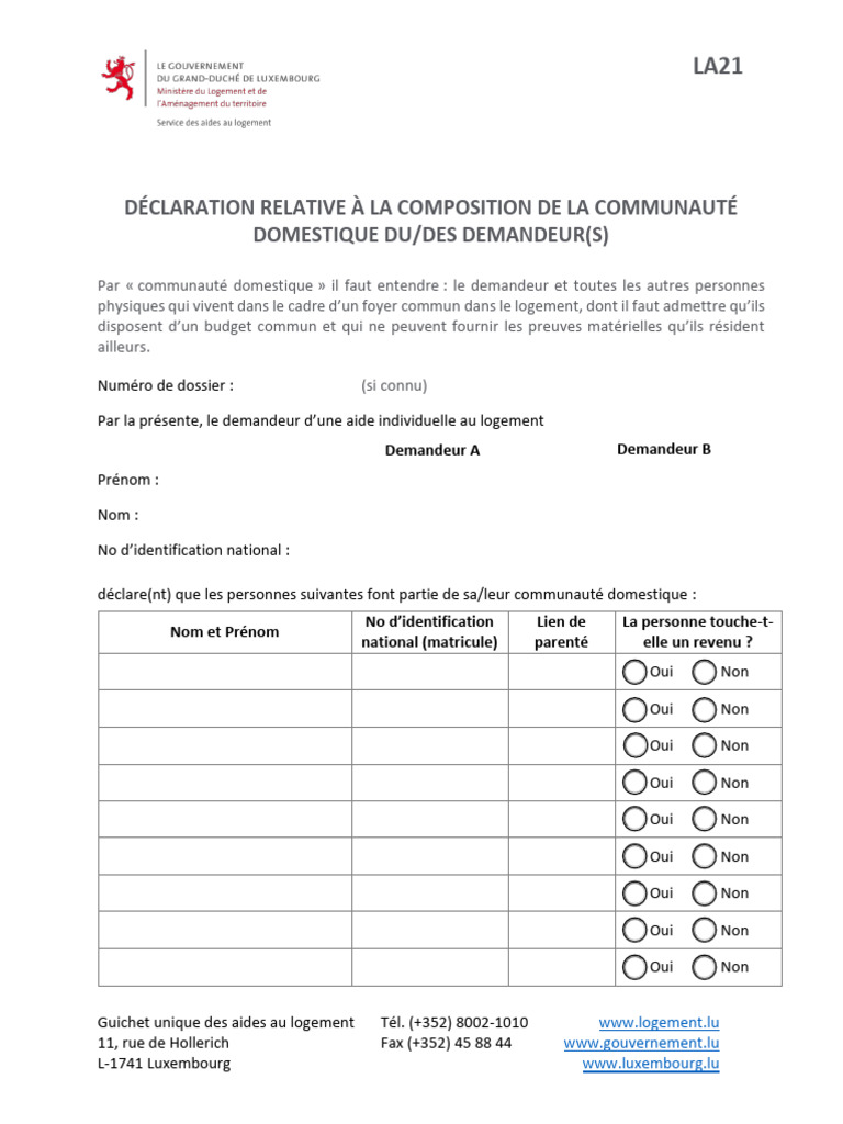 Declaration Composition Menage La21 | PDF
