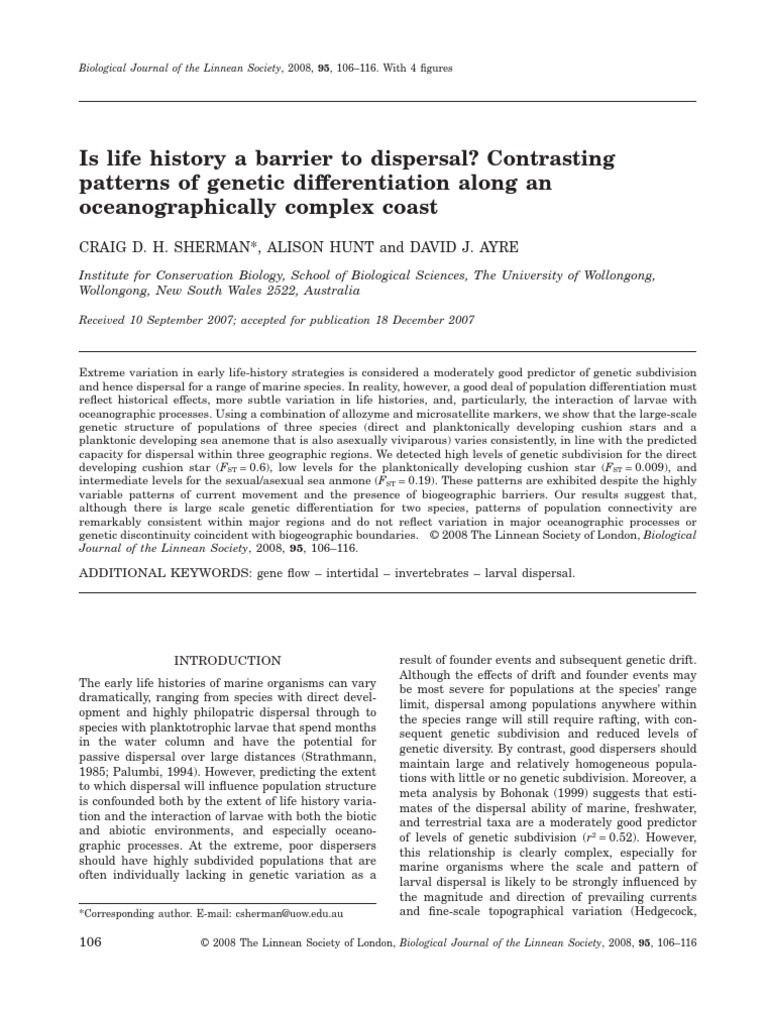 Sherman Et Al. 2008 | PDF | Biological Dispersal | Evolution Sherman Et Al. 2008 | PDF | Biological Dispersal | Evolution