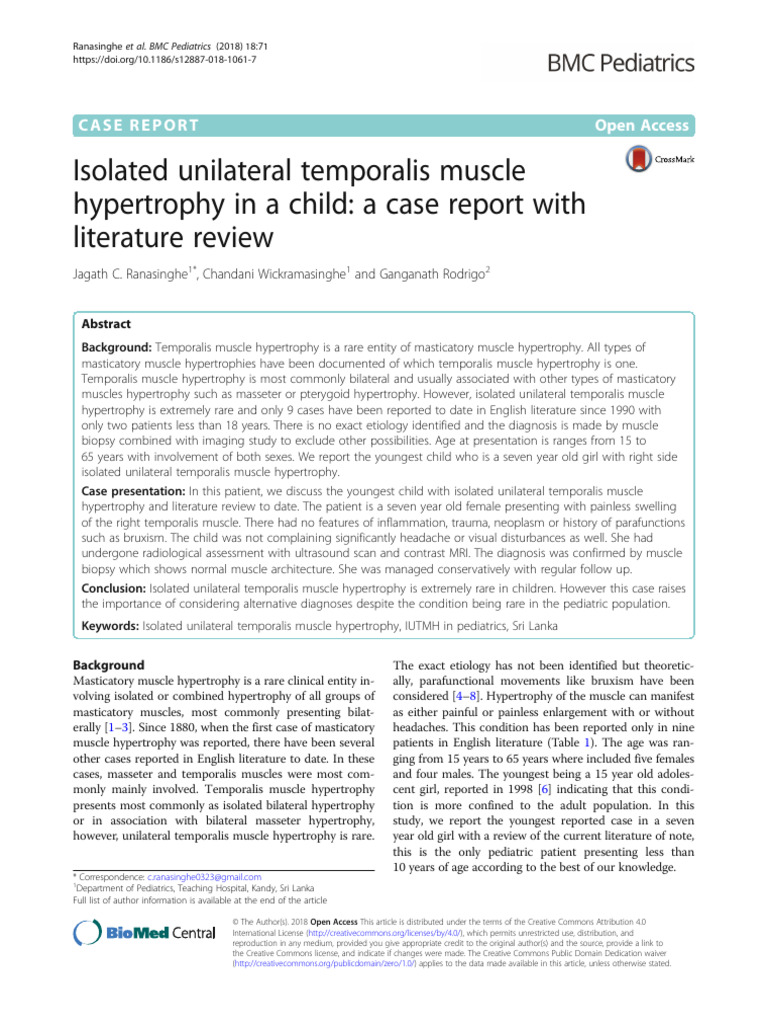 Isolated Unilateral Temporalis Muscle Hypertrophy in A Child: A Case ...