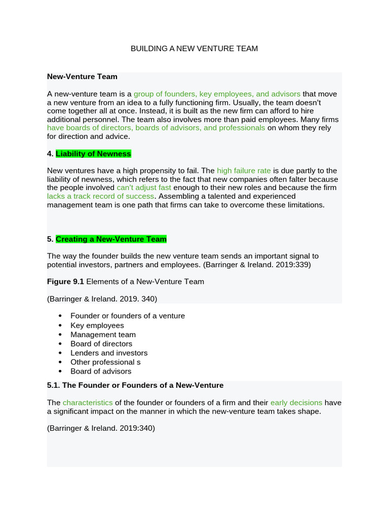 Building A New Venture Team 9.1 | PDF