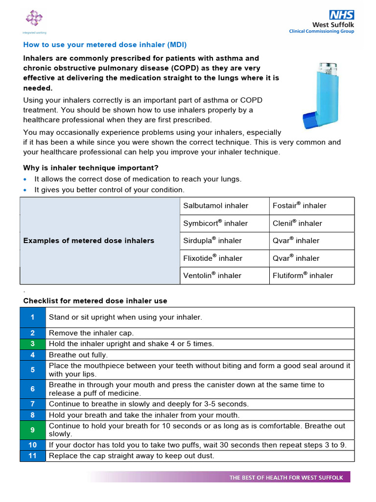 How To Use Your Metered Dose Inhaler A4 2.0 | PDF