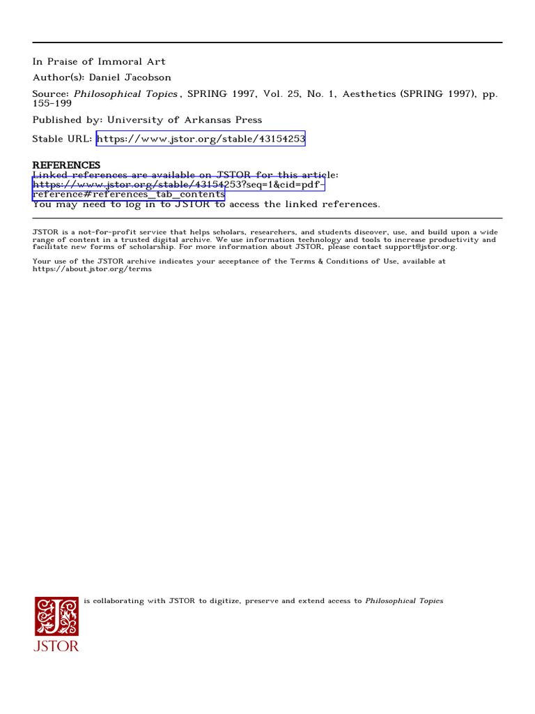 Daniel Jacobson (1997) in Praise of Immoral Art | PDF