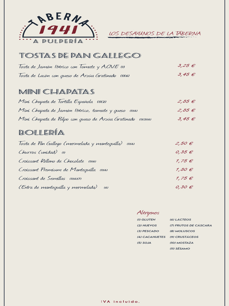 Carta Menus Taberna 1941 2023 | PDF