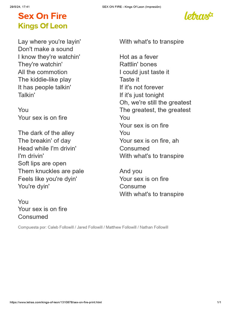 SEX ON FIRE - Kings of Leon (Impresión) | PDF