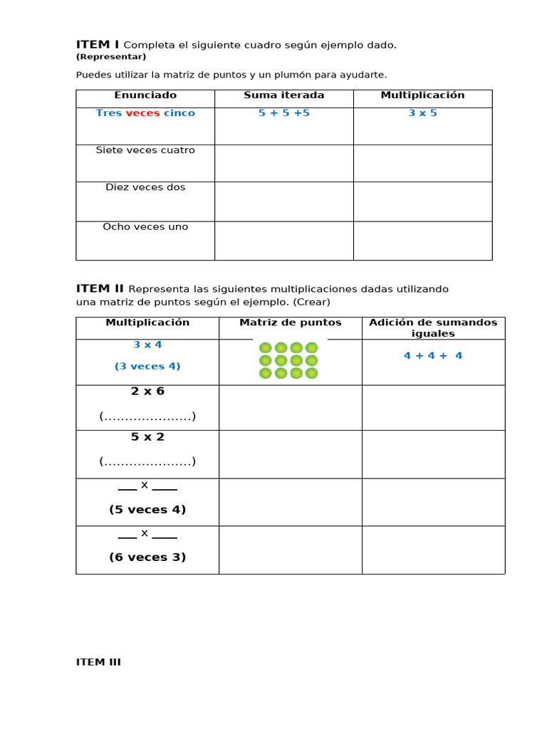 Guía Multiplicaciones 3ro Básico Ejercicio Prueba | PDF