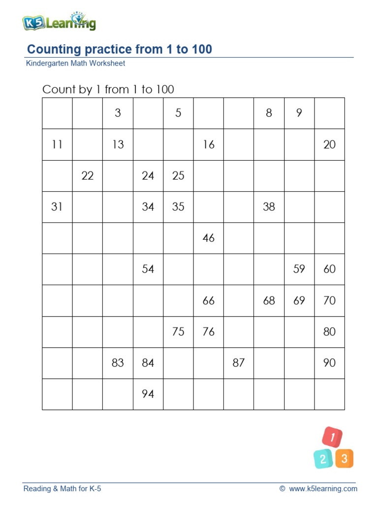 Kindergarten Counting Missing Number Sequence 1 100 | PDF