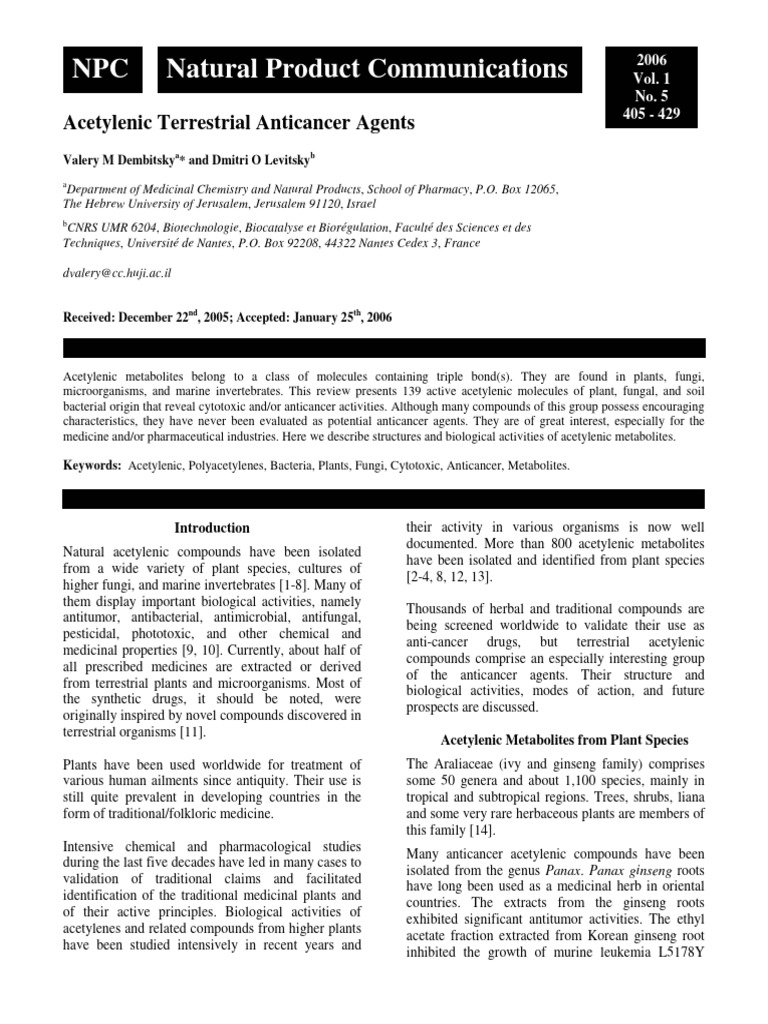 Dembitsky Levitsky 2006 Acetylenic Terrestrial Anticancer Agents | PDF
