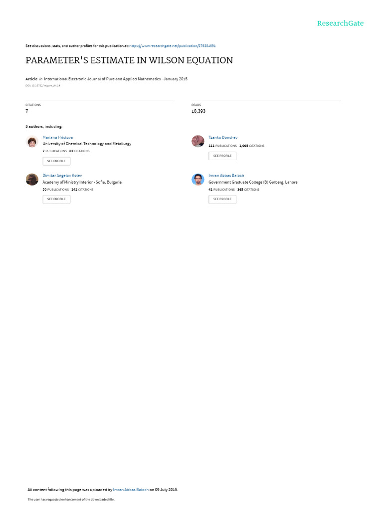 Parameter'S Estimate in Wilson Equation: International Electronic ...