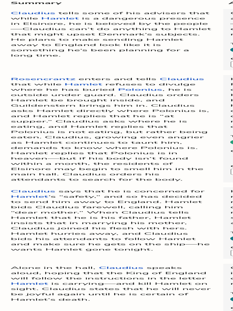 Hamlet Act 4, Scene 3 Summary & Analysis LitCha… | PDF