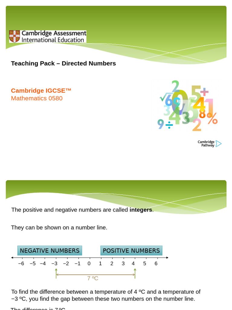 Directed Numbers 0580 | PDF