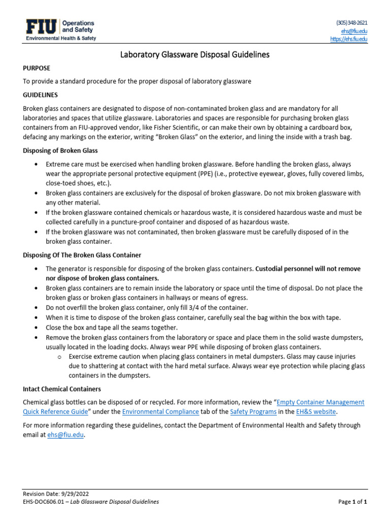 Lab Glassware Disposal Guidelines | PDF | Laboratories | Waste