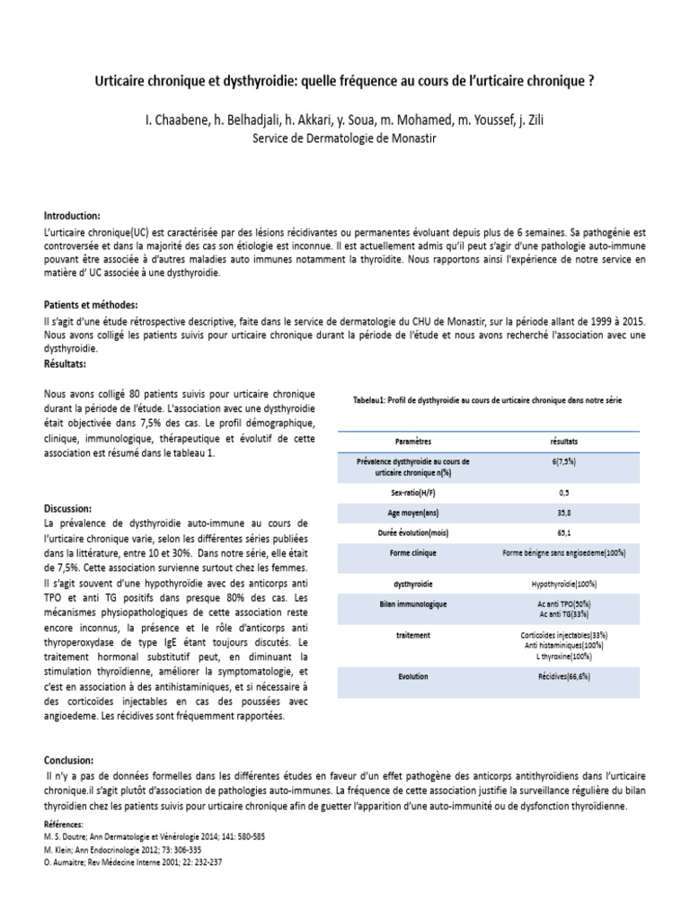 Urticaire Chronique Et Dysthyroidie | PDF