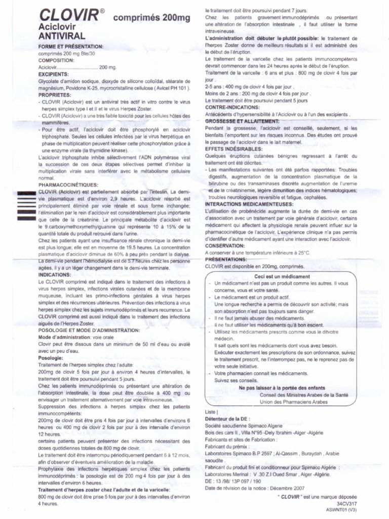 Notice Clovir 200mg Comp. B 30 | PDF