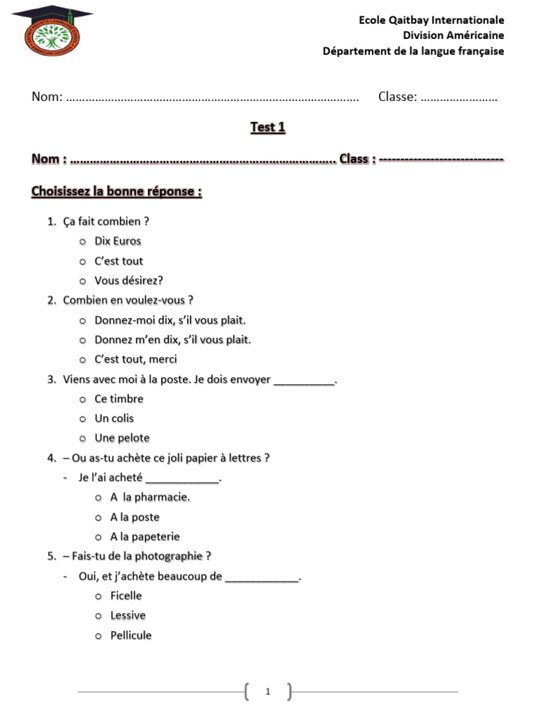 Test de français pour étudiants | PDF