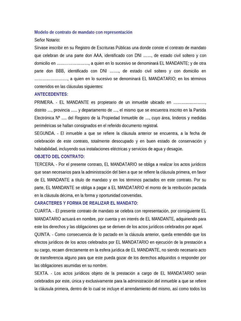 Modelo de Contrato de Mandato con Representación | PDF
