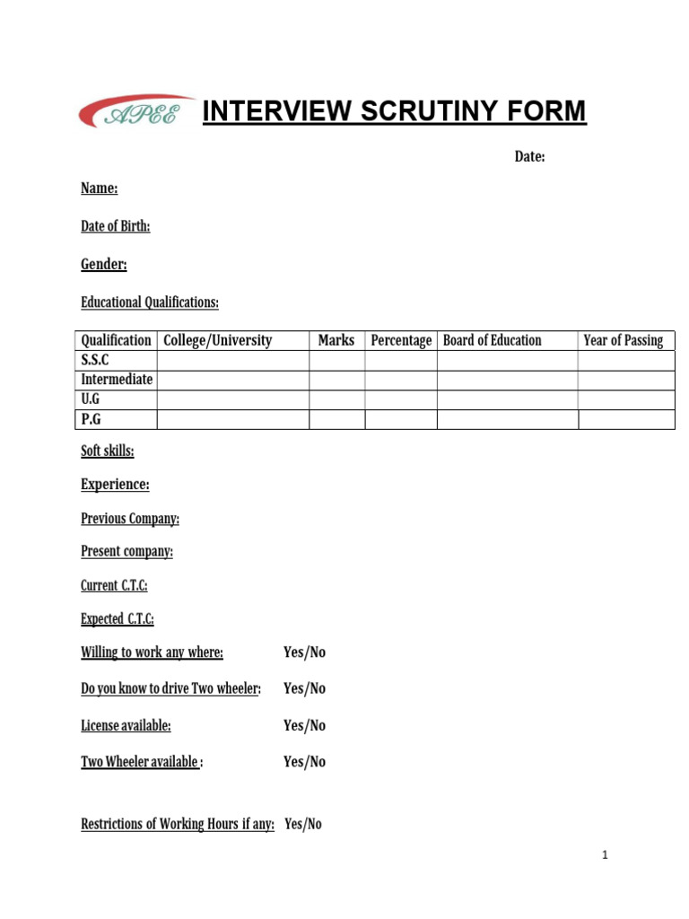 Interview Scrutiny Form REV - 02 - Latest | PDF