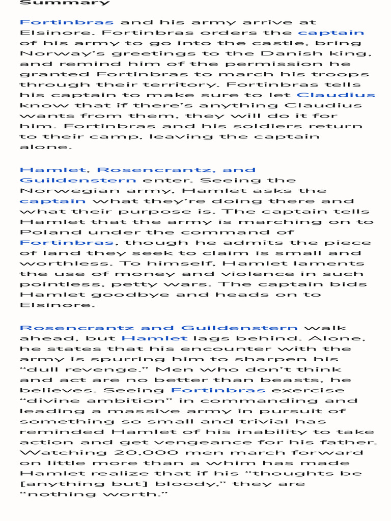 Hamlet Act 4, Scene 4 Summary & Analysis LitCha | PDF