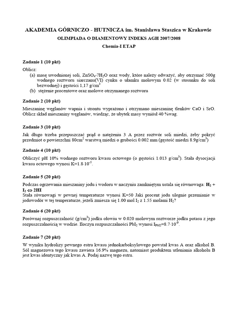 Chemia 2007 I Etap | PDF