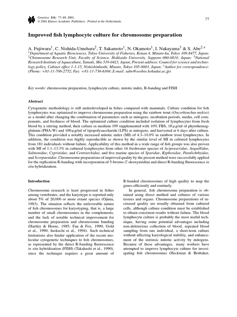 Fish Lymphocyte Culture For Chromosome | PDF