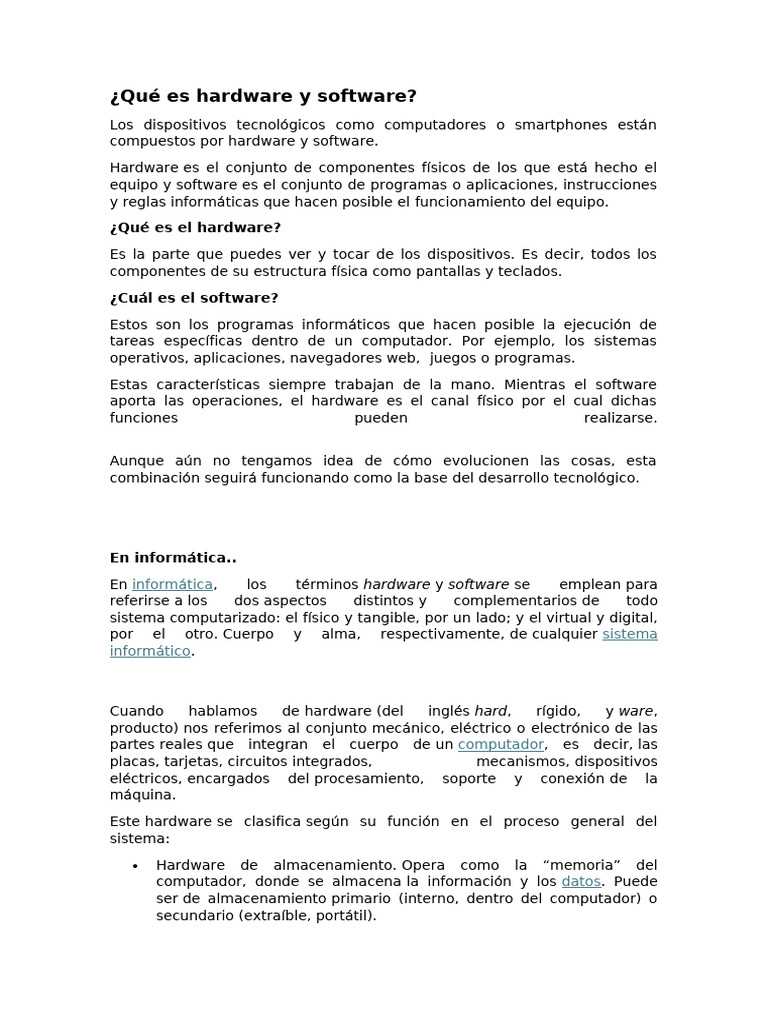 UNIDAD 2 Hardware y Software | PDF