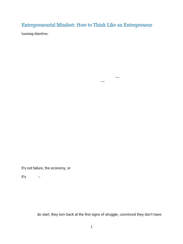 Entrepreneurial Mindset ... Hand Out2 | PDF