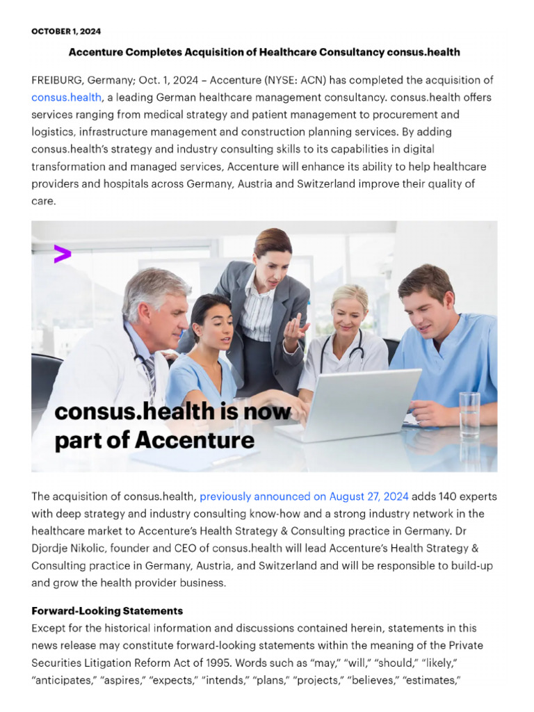 Accenture Completes Acquisition of Healthcare Consultancy Consus Health ...