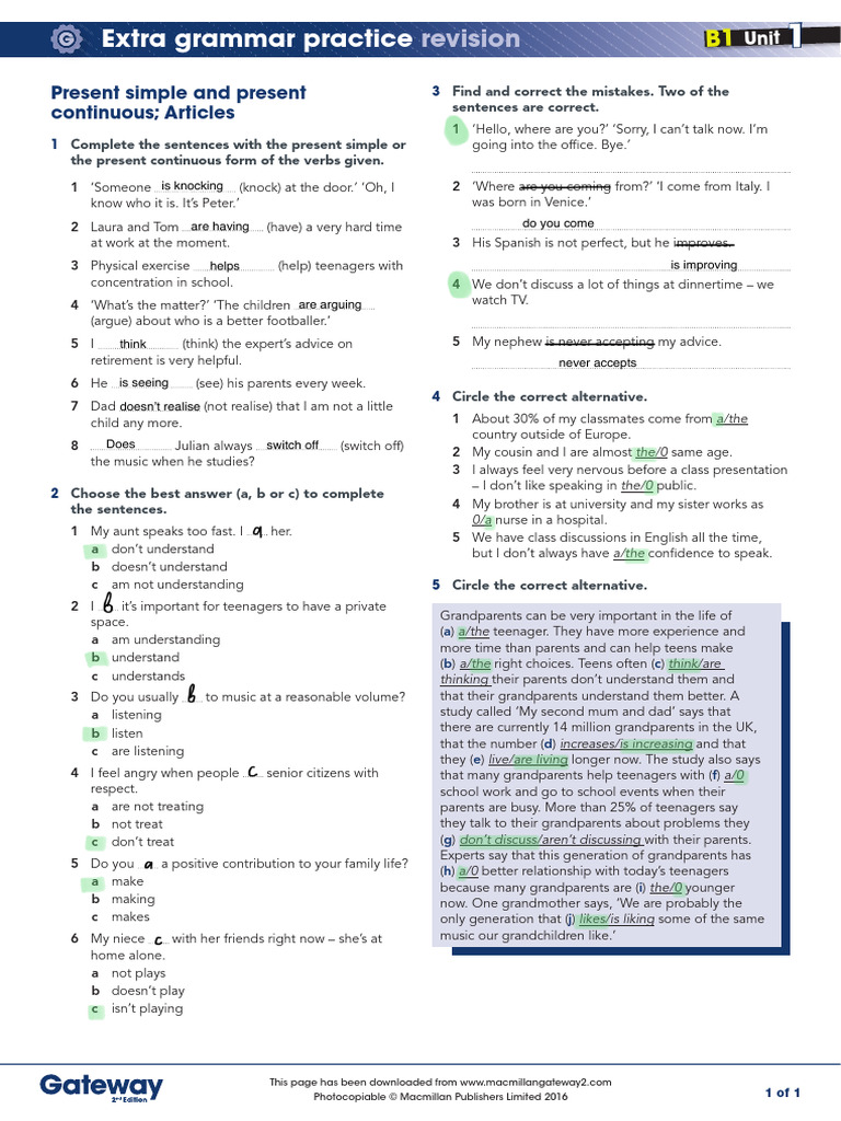 B1 UNIT 1 Extra Grammar Practice Revision | PDF