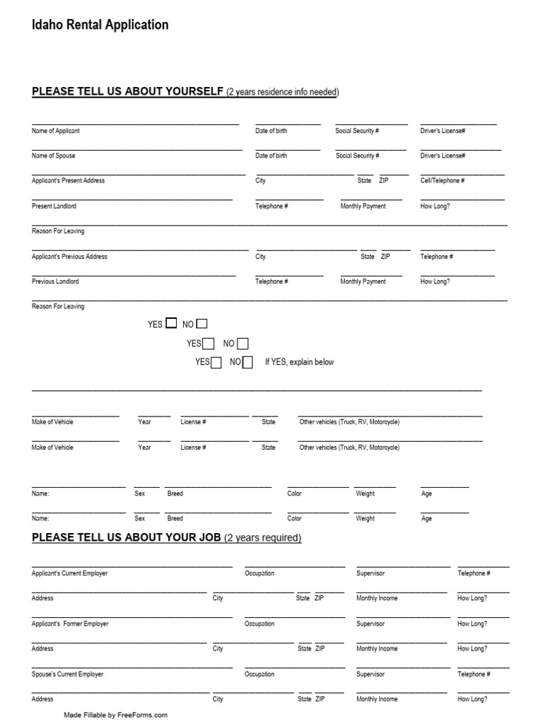 Idaho Residential Rental Application | PDF