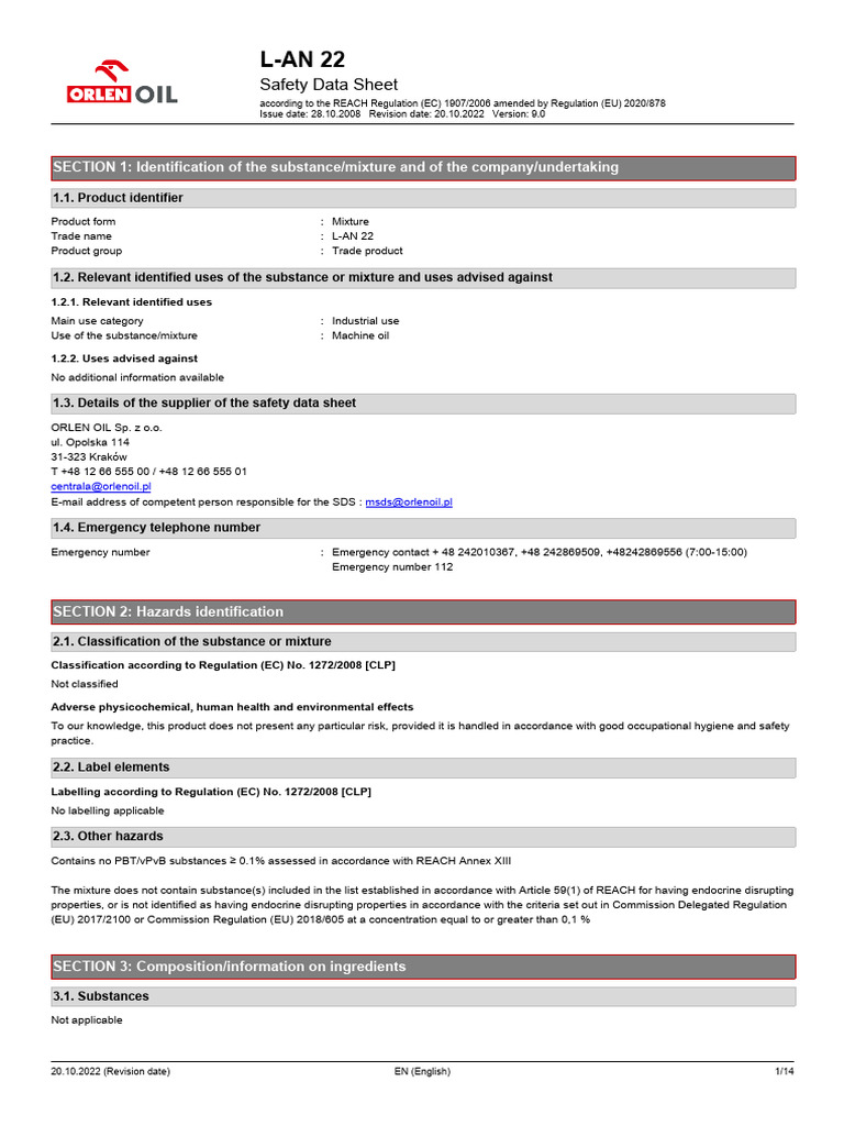 Safety Data Sheet: SECTION 1: Identification of The Substance/mixture ...