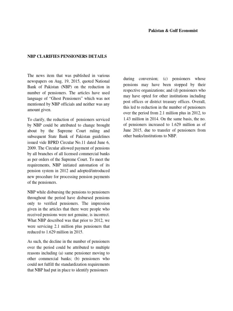 NBP-CLARIFIES-PENSIONERS-DETAILS | PDF NBP-CLARIFIES-PENSIONERS-DETAILS | PDF
