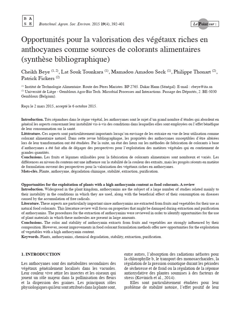 Valorisation Des Anthocyanes en Colorants Review FR | PDF